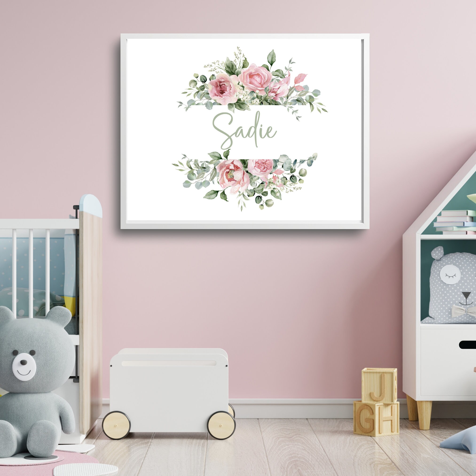 Girl's Nursery Art, CUSTOM Baby Name Print With Roses, Girl's Name Wall ...