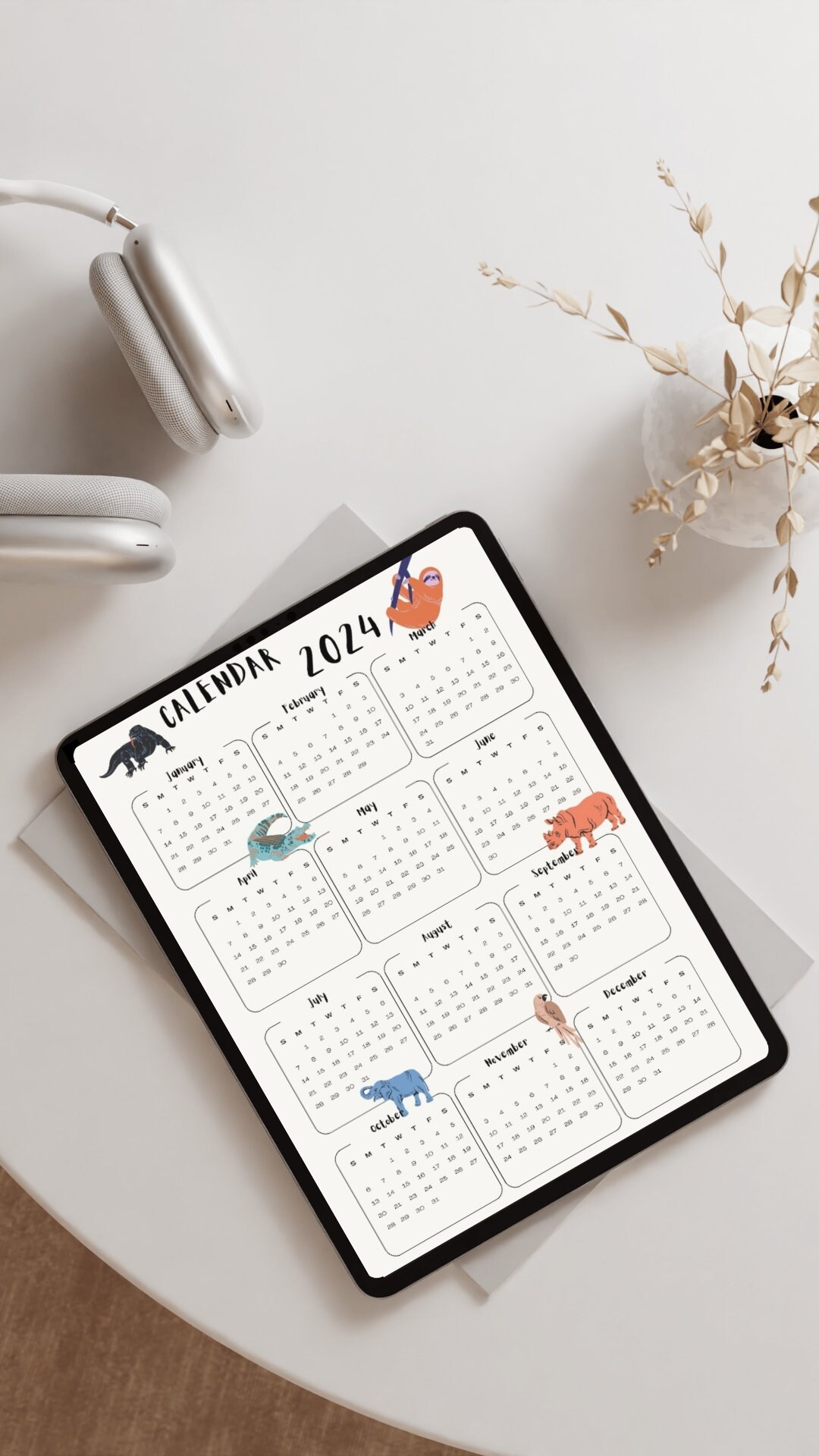 Year Calendar Pdf Printable Digital. Wild Animal Themed. - Etsy