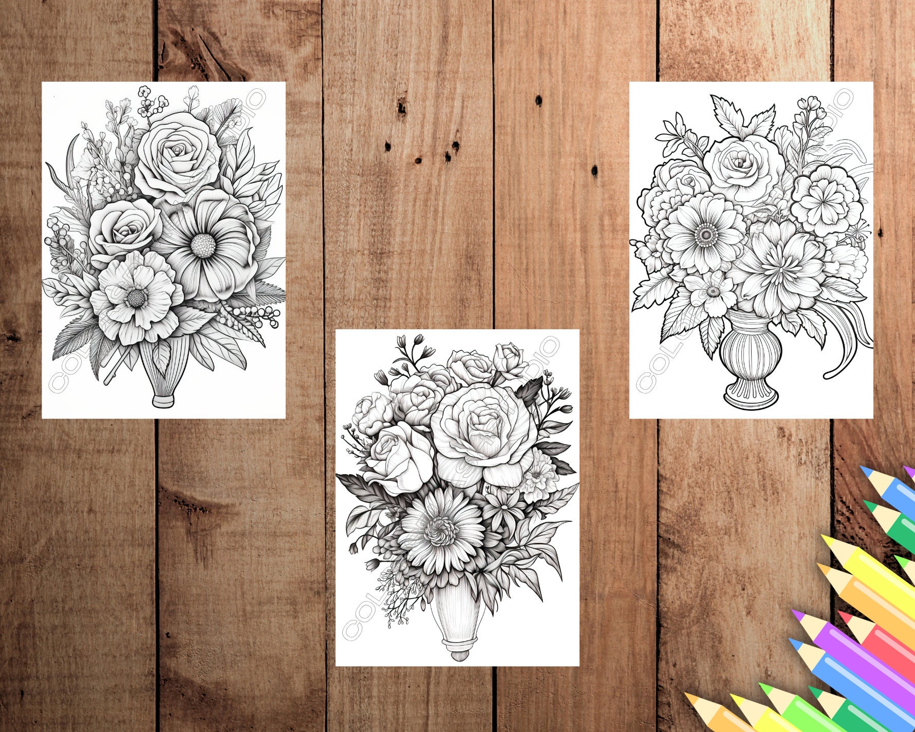 40 Beautiful Bouquet of Flowers Coloring Pages, Adult Coloring, Floral ...