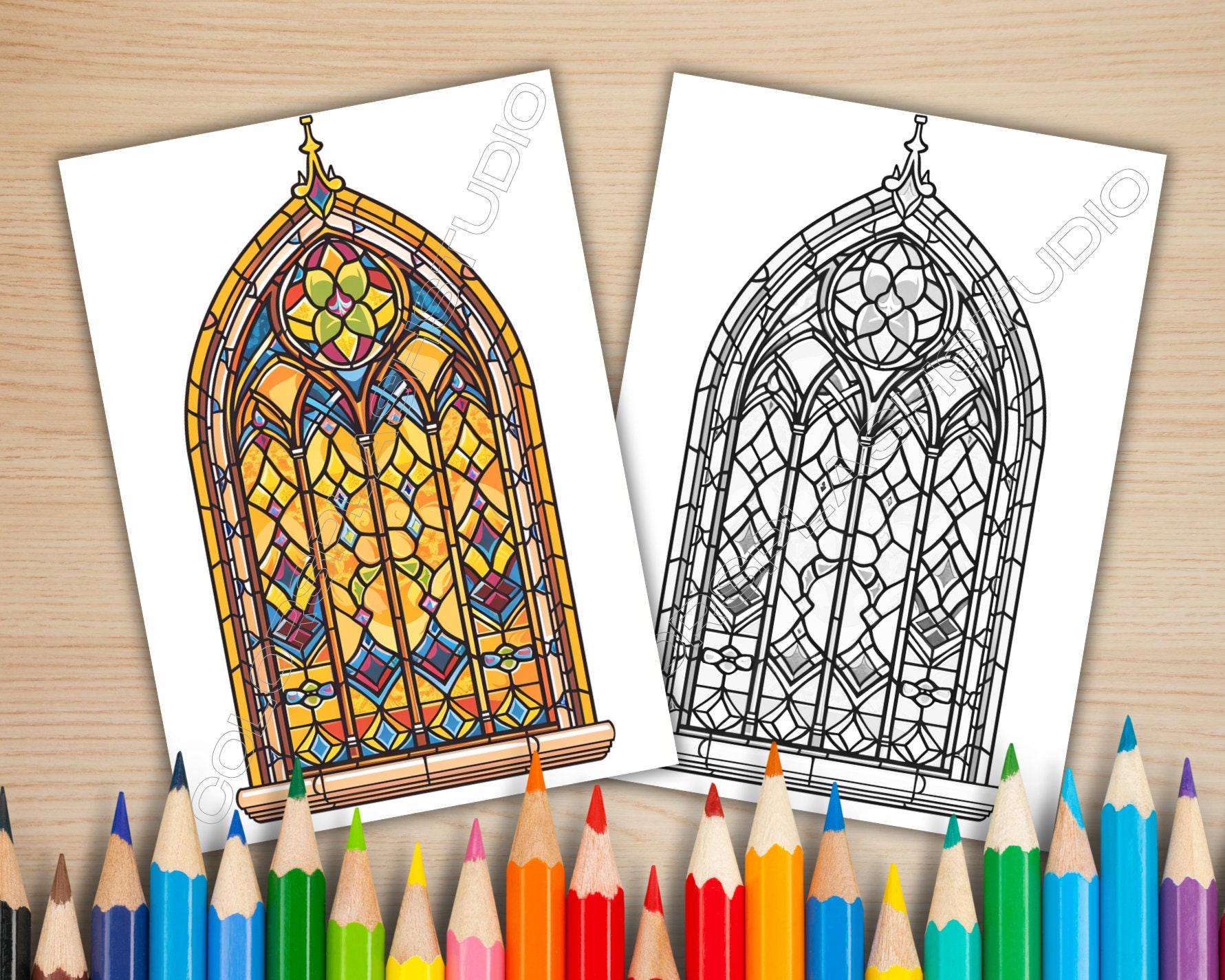 20 Stained Glass Windows Coloring Book for Adult and Kid, Window ...