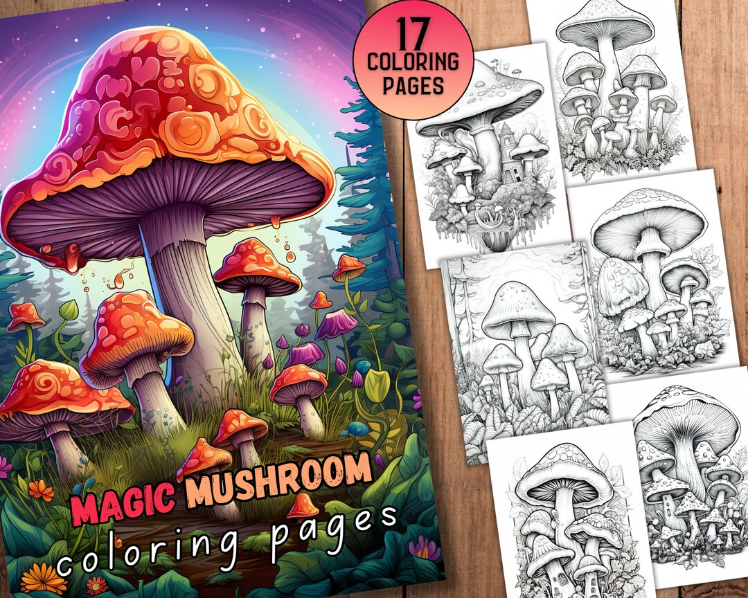 17 Magic Mushrooms Coloring Pages Set 01 | Adult Kids Coloring Pages ...
