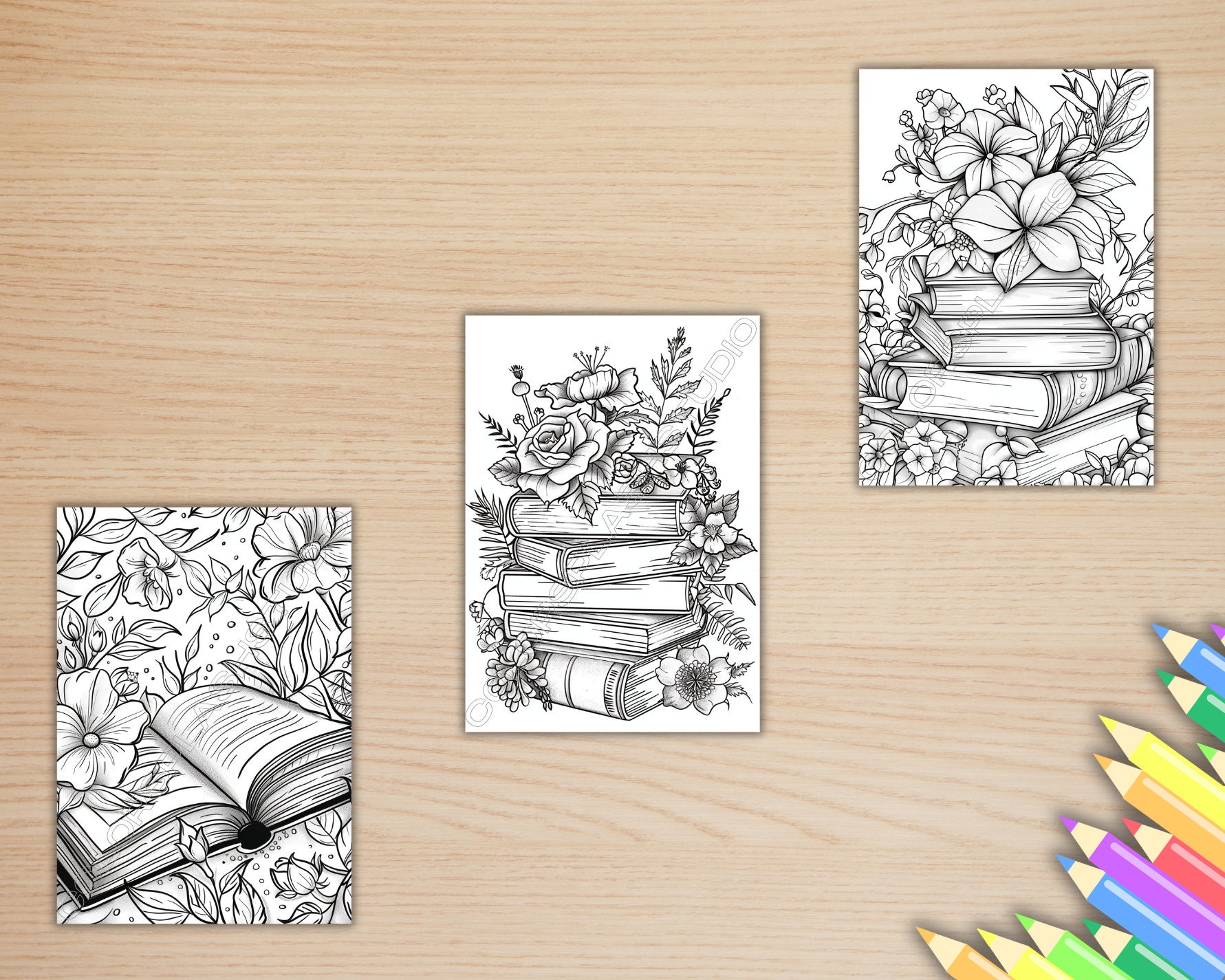 20 Blooming Floral Books Coloring Pages for Kid and Adults Digital ...