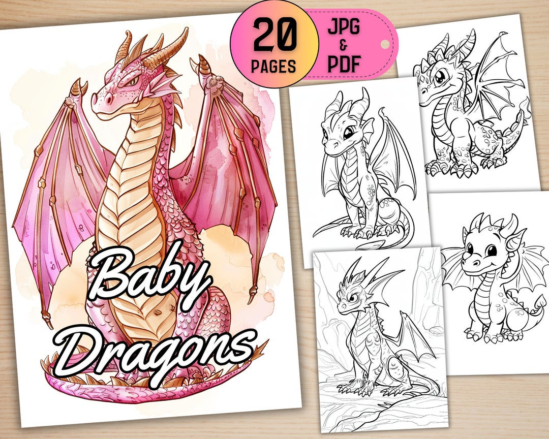 20 Fantasy Baby Dragons Coloring Pages for Kids and Adults, Enchanted ...