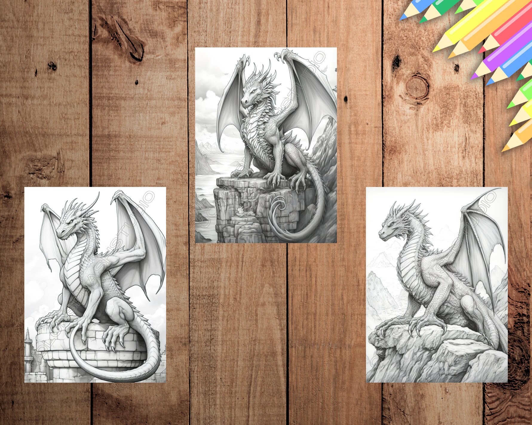 40 Realistic Dragons Coloring Pages Set Pt.4 Adult Kids Coloring Pages ...