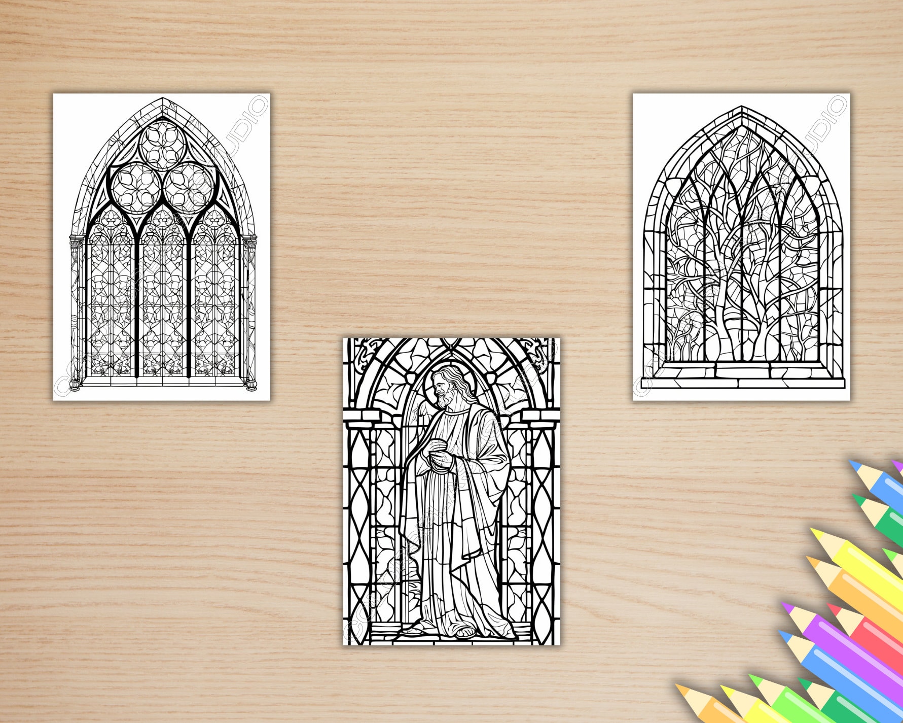 20 Stained Glass Windows Coloring Book for Adult and Kid, Window ...