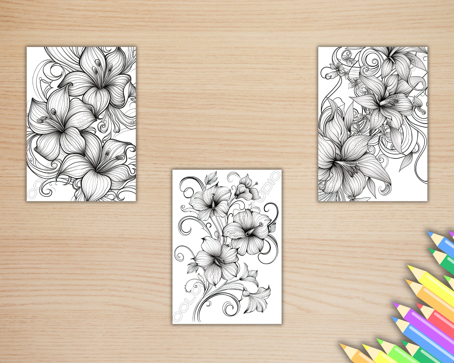 20 Swirl With Flower Coloring Book for Kids and Adults, Floral Coloring ...
