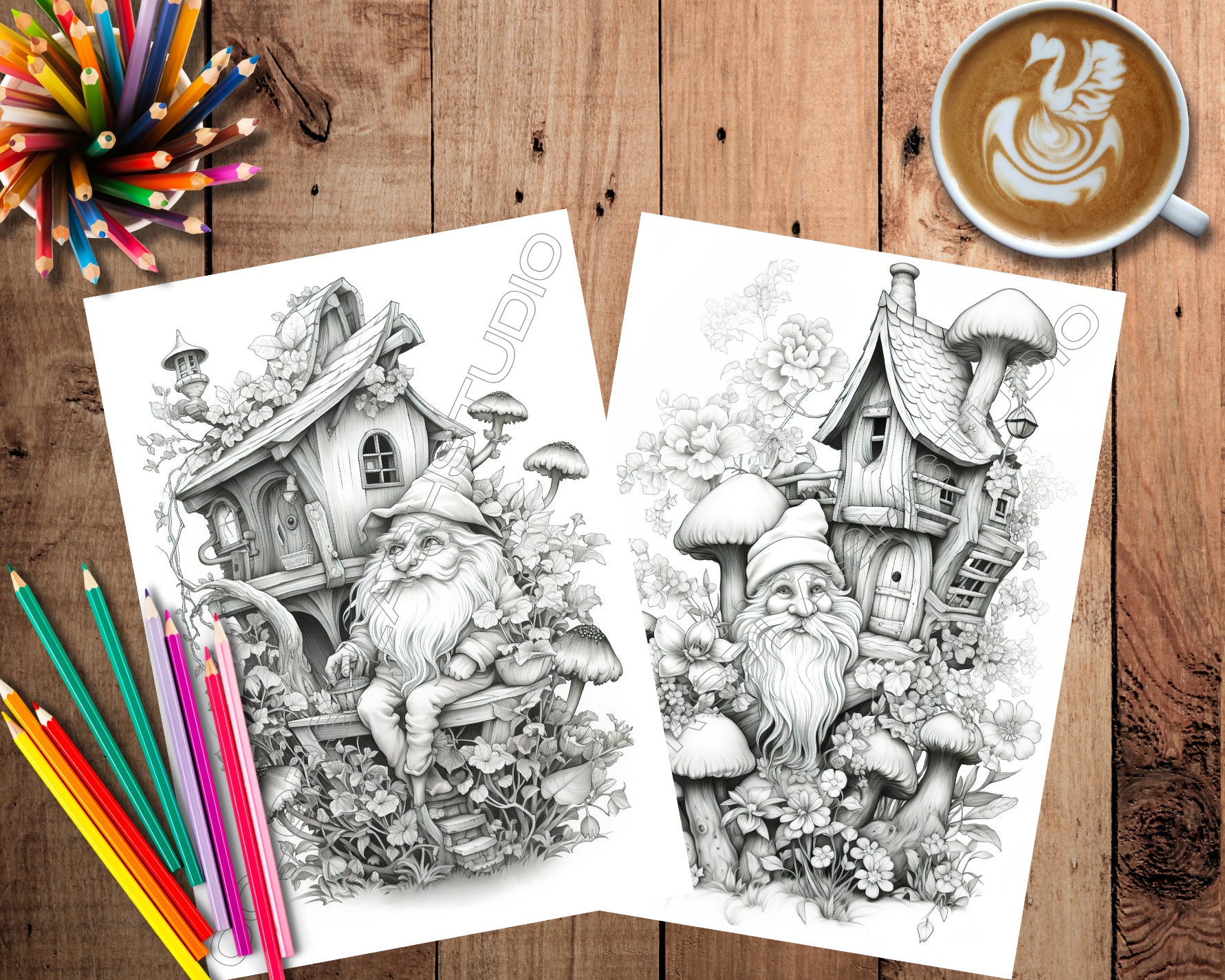 12 Gnome With Fairy Homes Coloring Pages Pt.3 Fantasy Coloring Pages ...