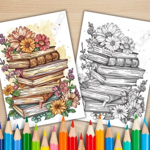 20 Blooming Floral Books Coloring Pages for Kid and Adults Digital ...