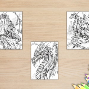 20 Fantasy Dragons Portrait Coloring Pages for Kids and Adults, Fantasy ...