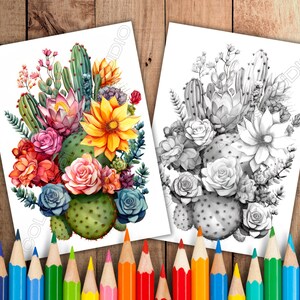 15 Floral Cactus and Succulent Coloring Page, Floral Coloring Page ...