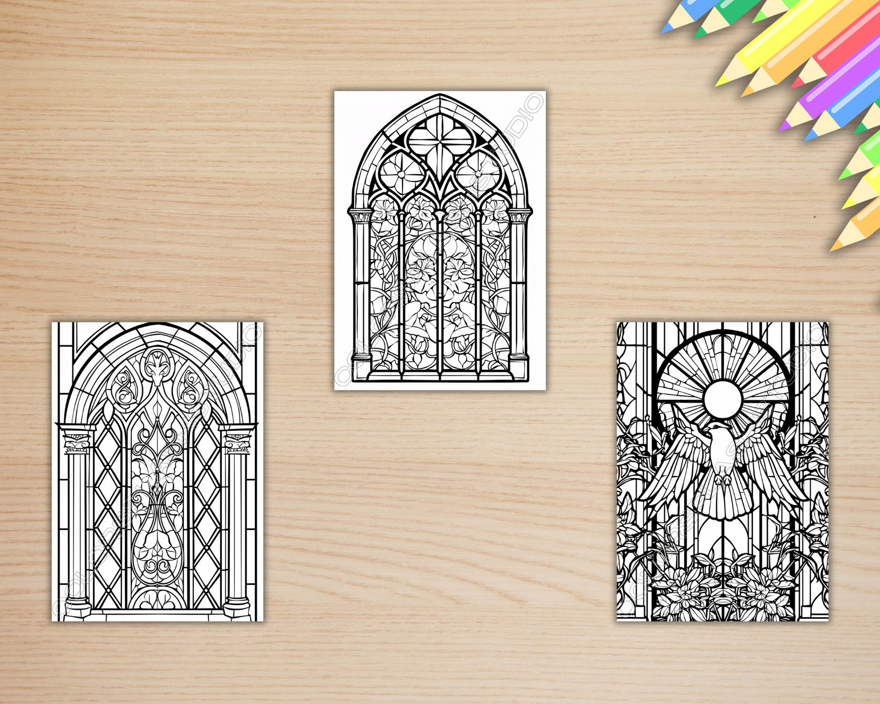 20 Stained Glass Windows Coloring Book for Adult and Kid, Window ...