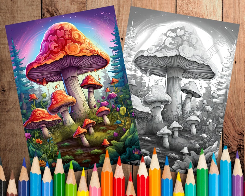 17 Magic Mushrooms Coloring Pages Set 01 Adult Kids Coloring Pages ...