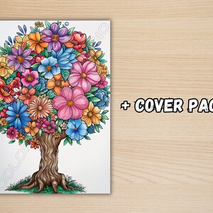 20 Blooming Floral Trees Coloring for Kids and Adults, Flower Coloring ...