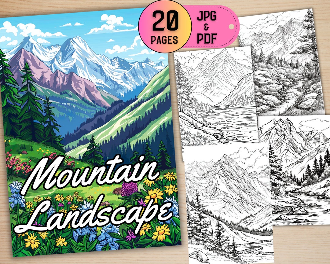 20 Beautiful Mountain Landscape Coloring Pages for Kids and Adults ...