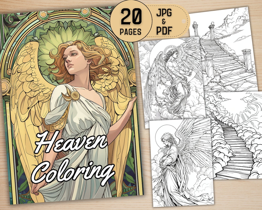 20 Heaven Themed Coloring Pages for Kids and Adult, Angels Coloring ...