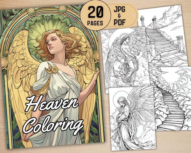 20 Heaven Themed Coloring Pages for Kids and Adult, Angels Coloring ...