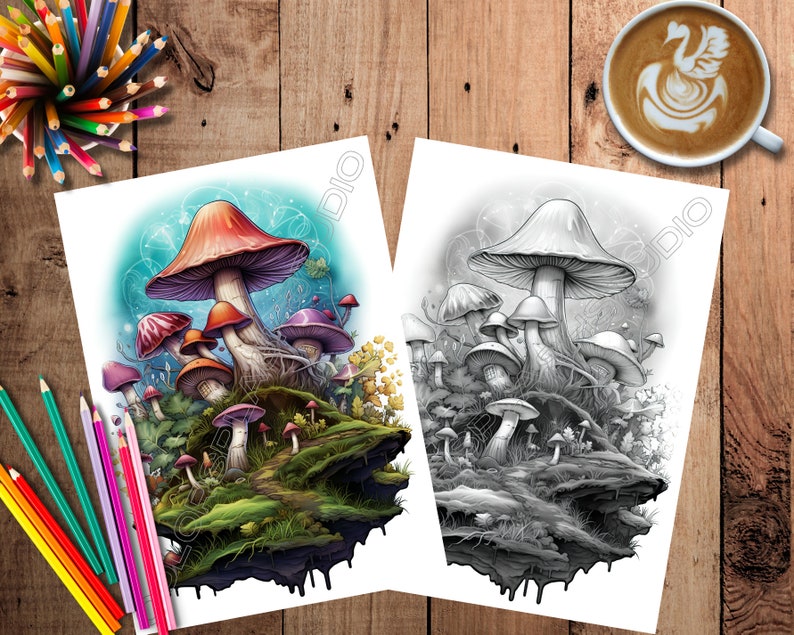 17 Magic Mushrooms Coloring Pages Set 01 Adult Kids Coloring Pages ...