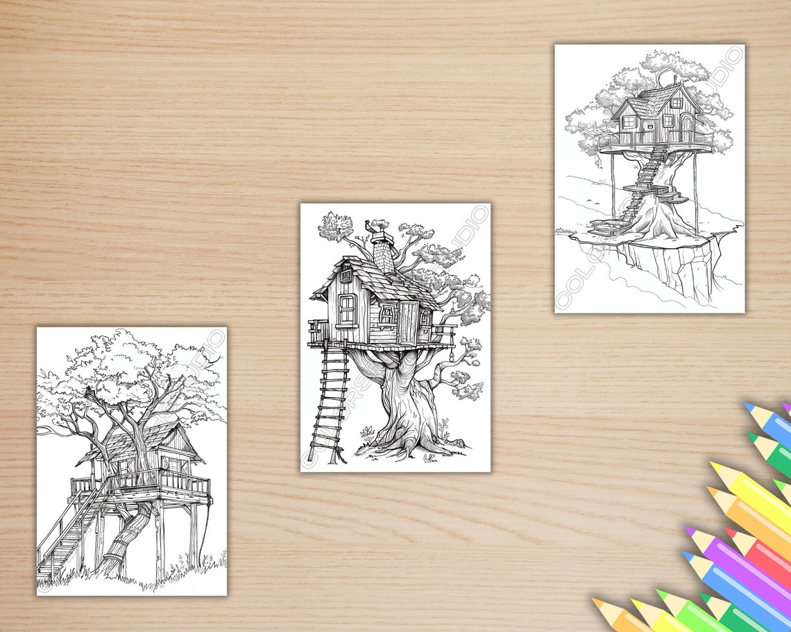 20 Treehouse Coloring Book for Kids and Adults, Printable Coloring ...