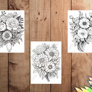 20 Enchanted Bouquet of Flowers Coloring Page, Floral Coloring Book ...