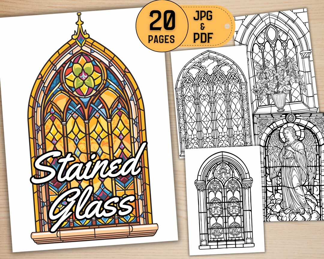 20 Stained Glass Windows Coloring Book for Adult and Kid, Window ...