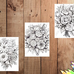 20 Enchanted Bouquet of Flowers Coloring Page, Floral Coloring Book ...