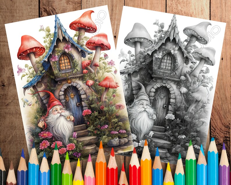 12 Gnome With Fairy Homes Coloring Pages Pt.2 - Fantasy Coloring Pages ...