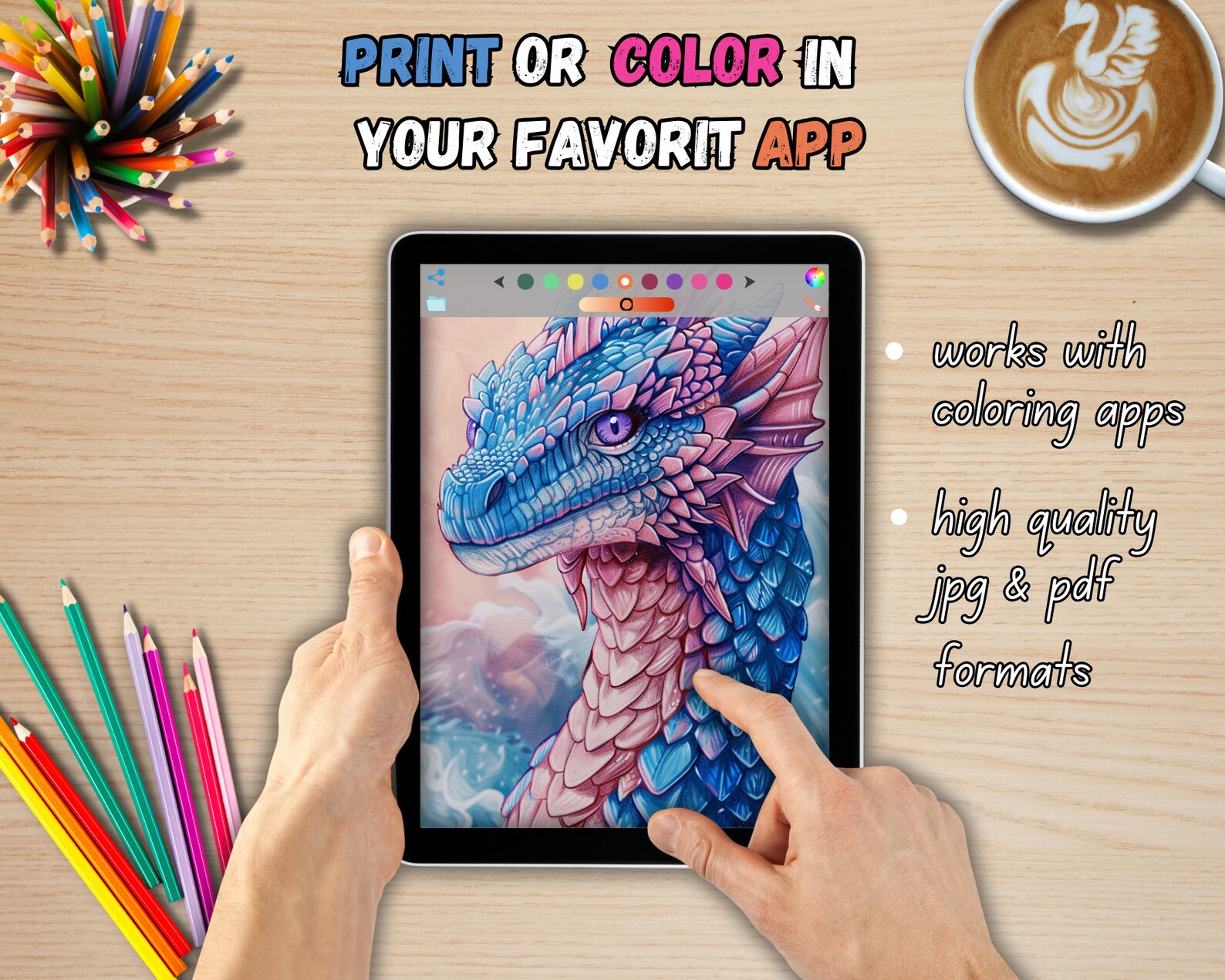20 Fantasy Dragons Portrait Coloring Pages for Kids and Adults, Fantasy ...