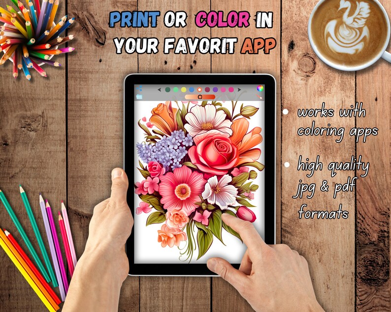20 Enchanted Bouquet of Flowers Coloring Page, Floral Coloring Book ...