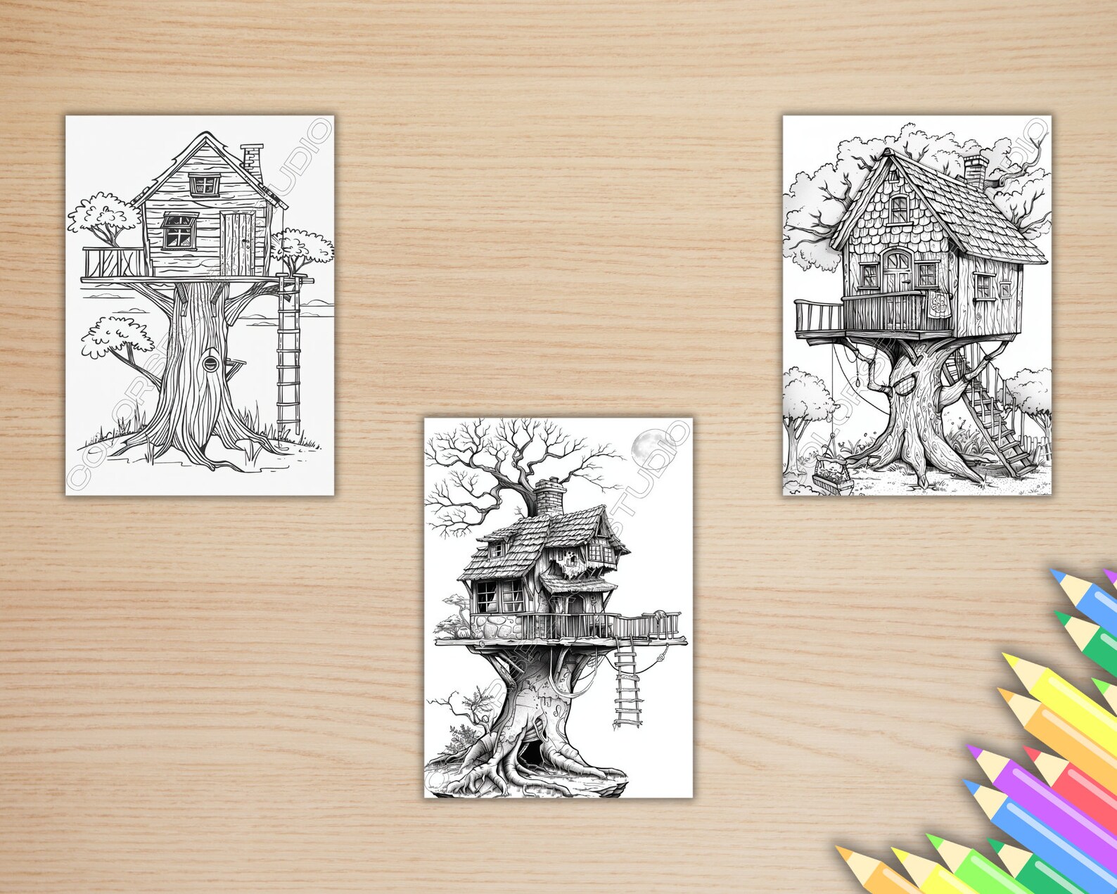 20 Treehouse Coloring Book for Kids and Adults, Printable Coloring ...