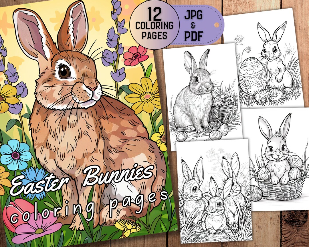 12 Cute Easter Bunny Coloring Book, Kids Coloring Book, Adult Coloring ...