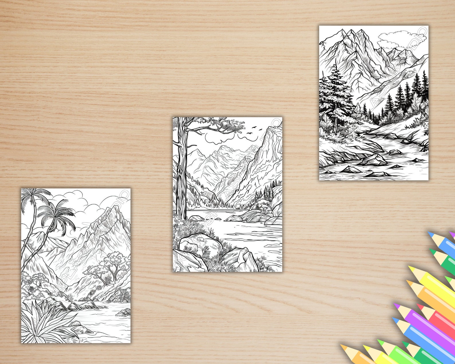 20 Beautiful Mountain Landscape Coloring Pages for Kids and Adults ...