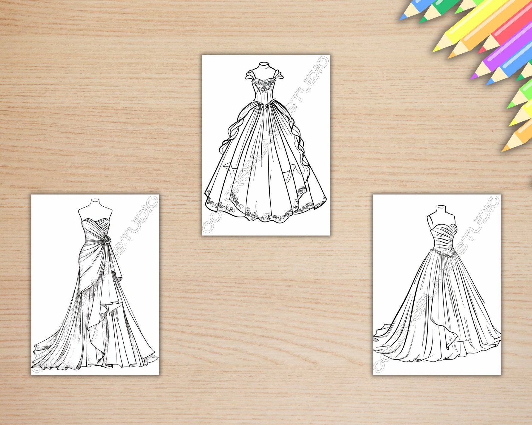 20 Wedding Dress Coloring Pages for Kids and Adults, Wedding Coloring ...
