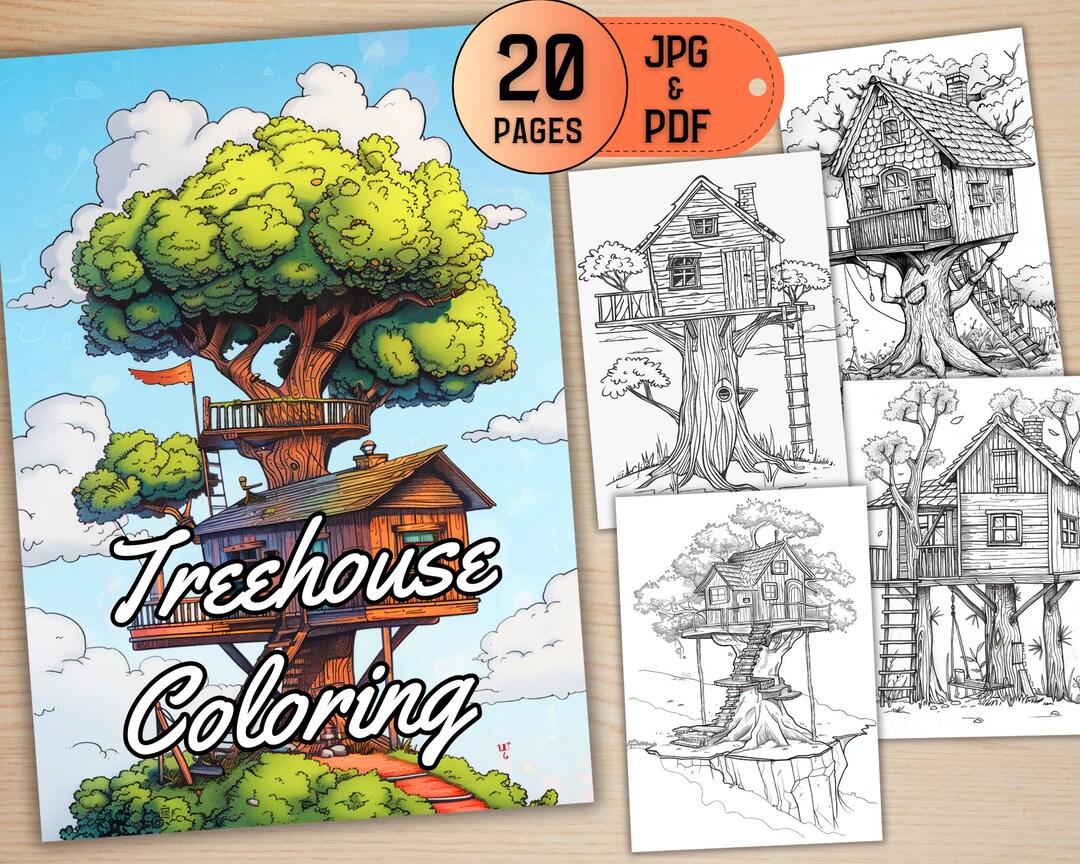 20 Treehouse Coloring Book for Kids and Adults, Printable Coloring ...