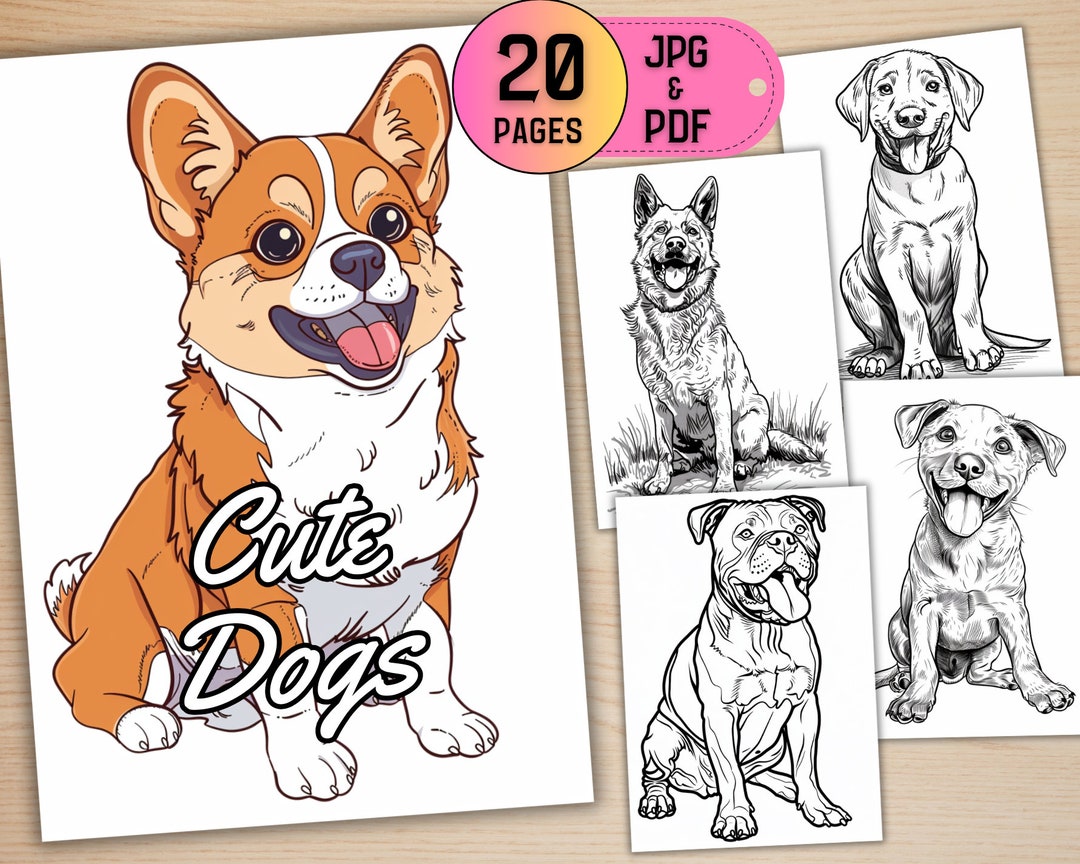 20 Adorable Cute Dogs Coloring Pages for Kids and Adults, Animal ...