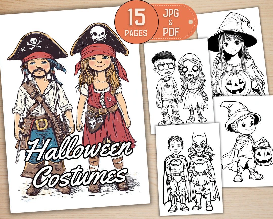 15 Halloween Costumes Coloring Pages for Kids and Adults, Superhero ...