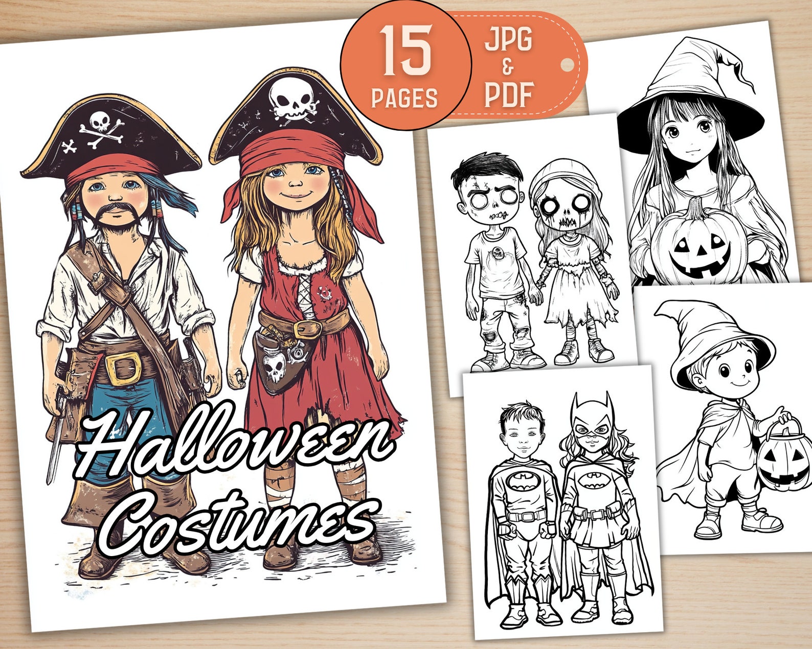 15 Halloween Costumes Coloring Pages for Kids and Adults, Superhero ...