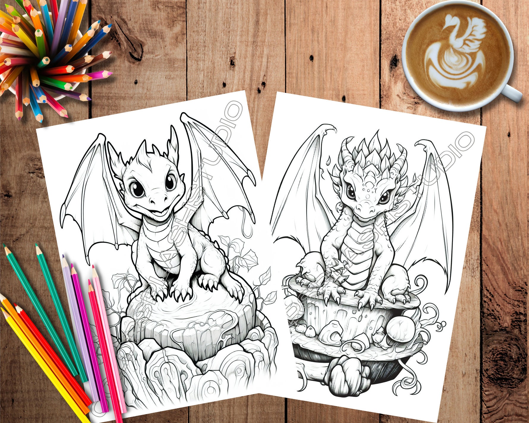 12 Fantasy Dragon Baby Coloring Book Pt.4 Adult & Kids - Etsy