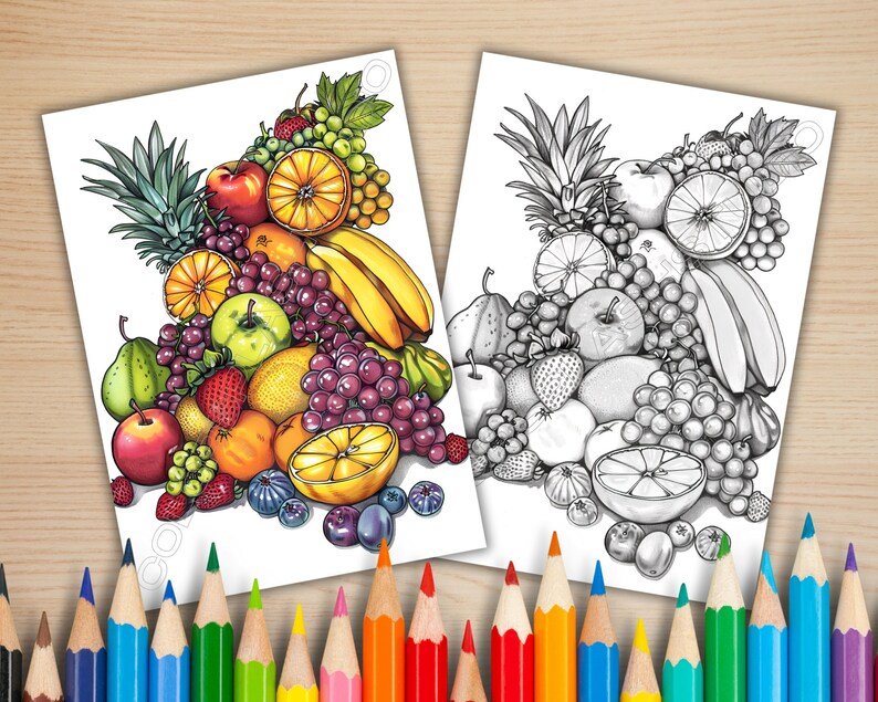 20 Sweet Fruits Coloring Book, Adult Coloring Book, Garden Coloring ...