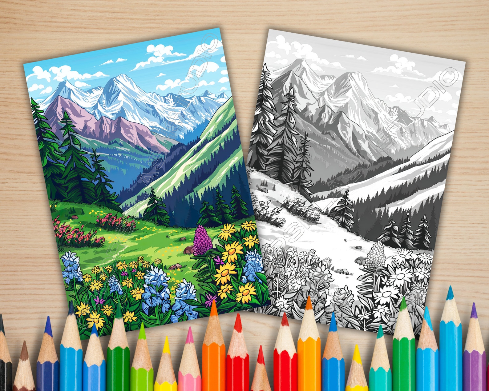 20 Beautiful Mountain Landscape Coloring Pages for Kids and Adults ...