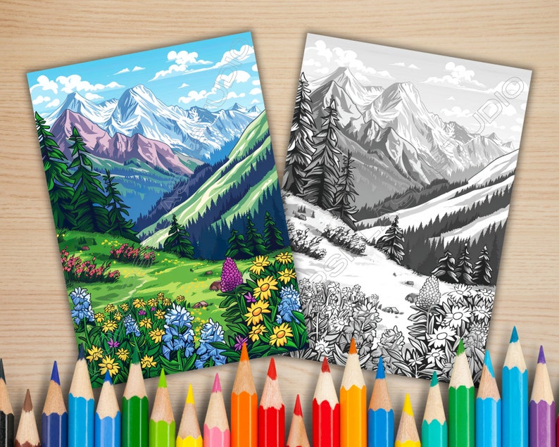 20 Beautiful Mountain Landscape Coloring Pages for Kids and Adults ...