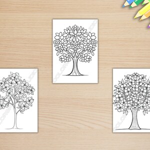 20 Blooming Flower Trees Coloring Book for Kids and Adults, Floral Tree ...