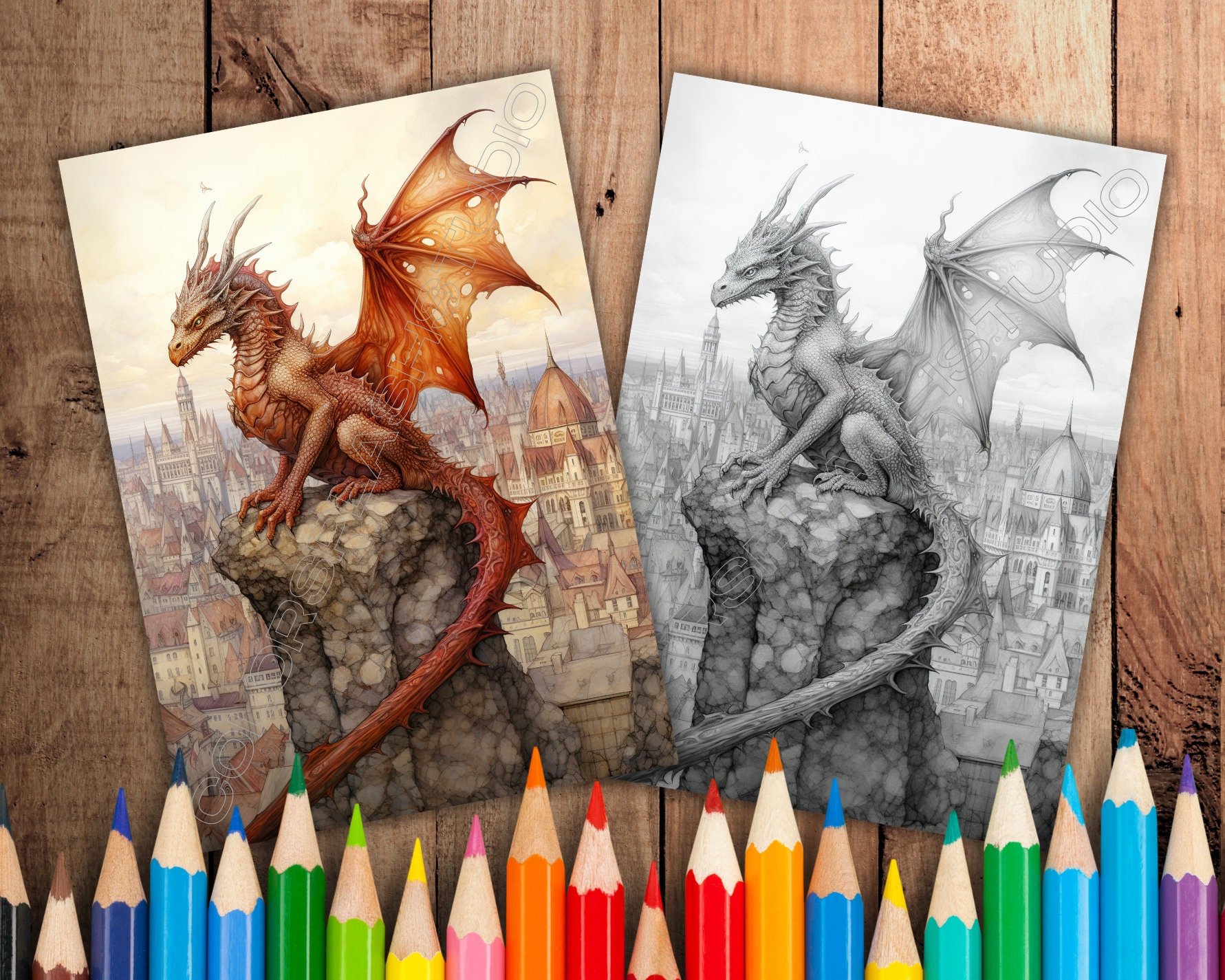 40 Realistic Dragons Coloring Pages Set Pt.4 Adult Kids Coloring Pages ...