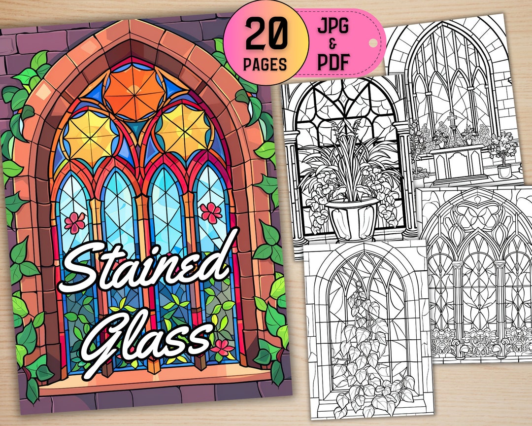 20 Stained Glass Coloring for Kids and Adults, Stained Windows Coloring ...