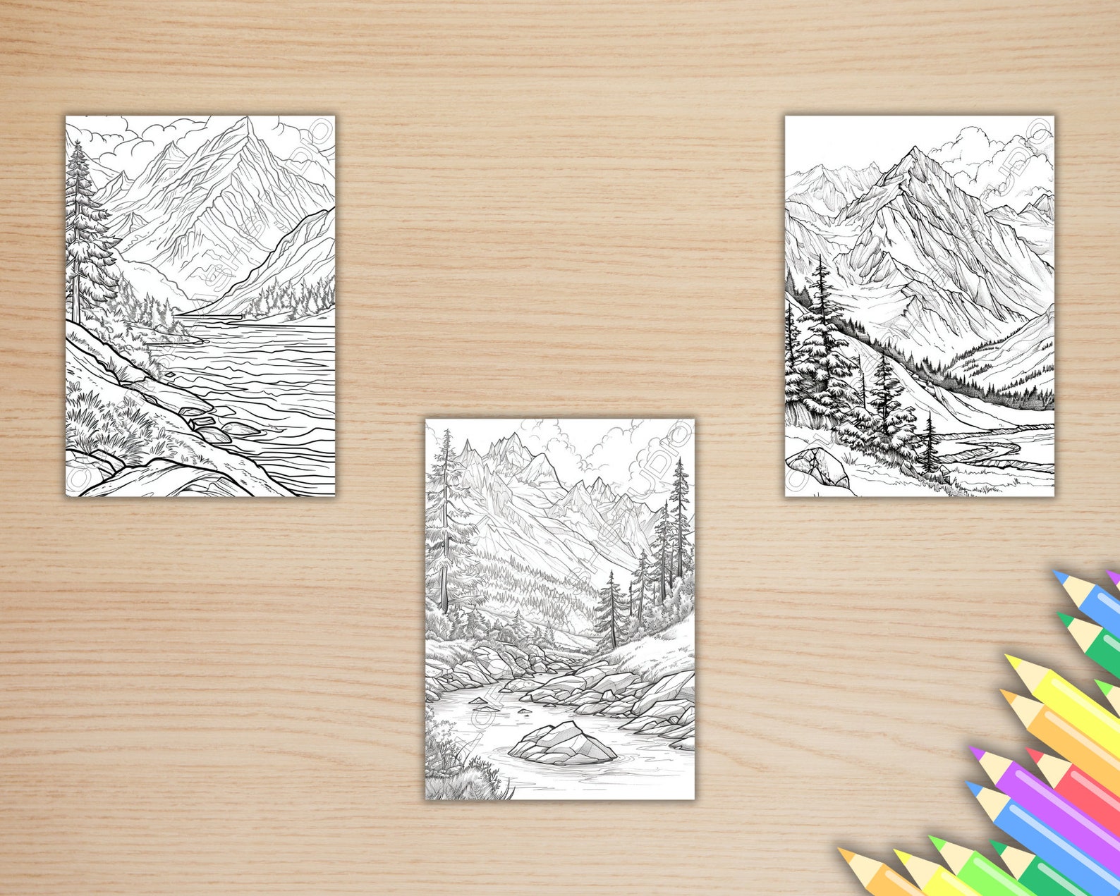 20 Beautiful Mountain Landscape Coloring Pages for Kids and Adults ...