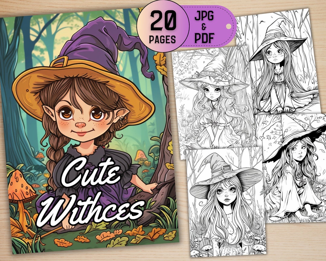 20 Cute Witches Coloring Pages for Kids and Adults, Spooky Coloring ...