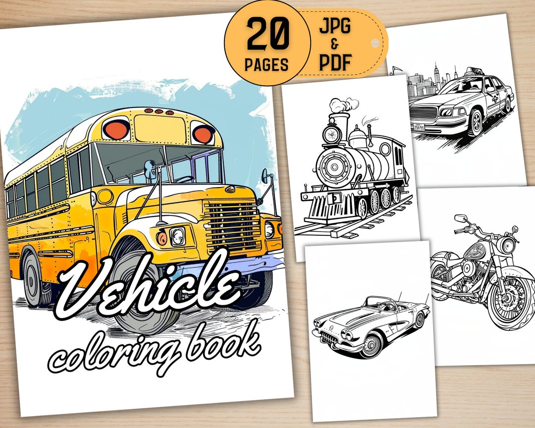 20 Simple Vehicle Coloring Book, Coloring for Kids, Car Coloring Book ...