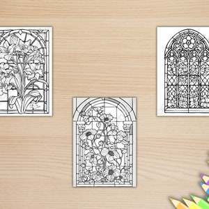 20 Stained Window With Flowers Coloring Pages for Kids and Adults ...