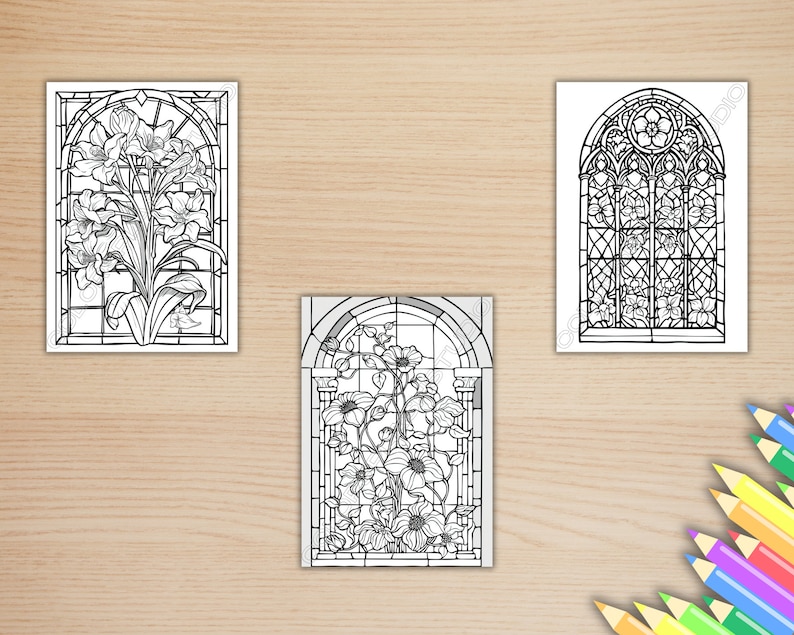 20 Stained Window With Flowers Coloring Pages for Kids and Adults ...