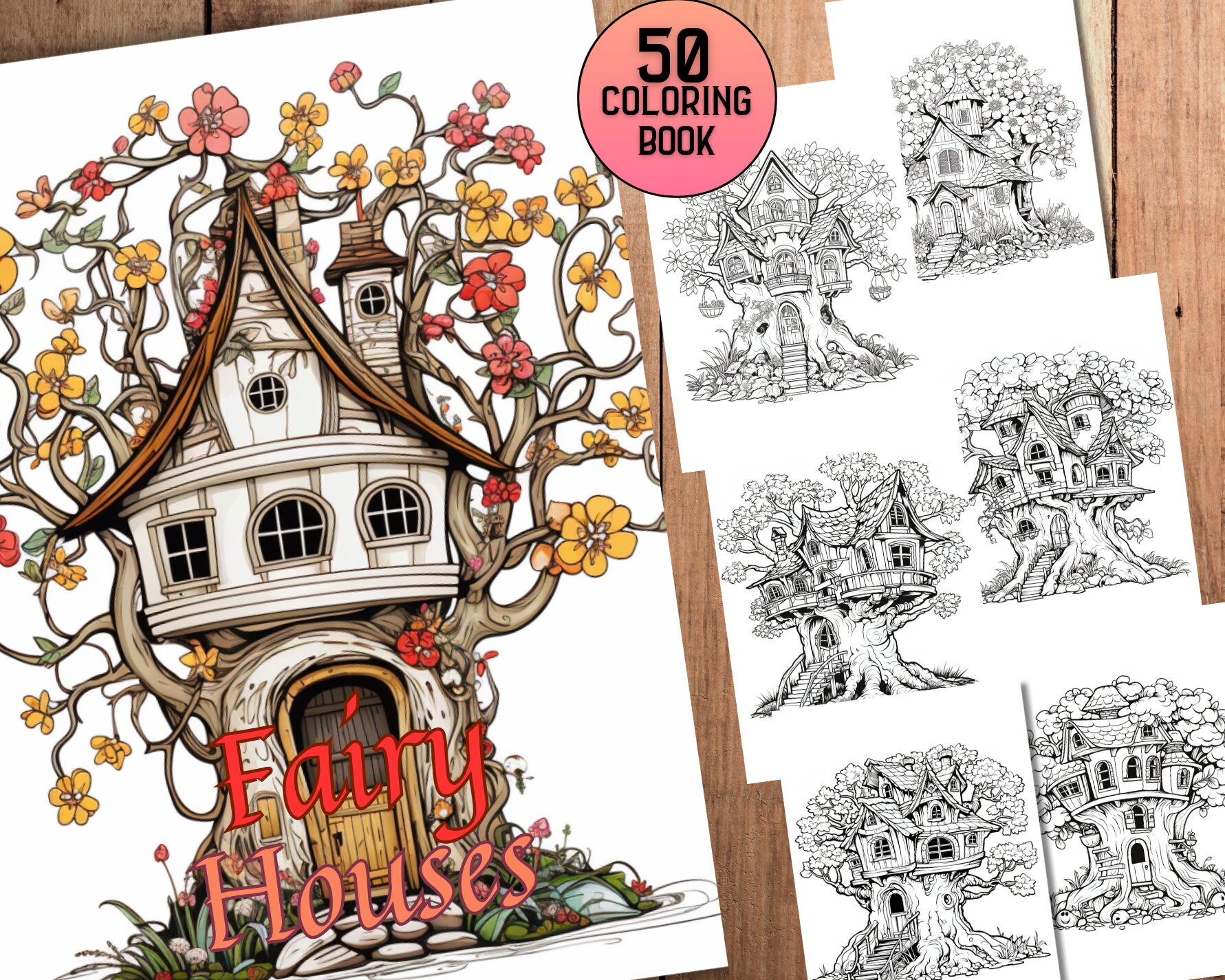 50 Blooming Fairy House Coloring Book - Fantasy Coloring Book - Adults ...