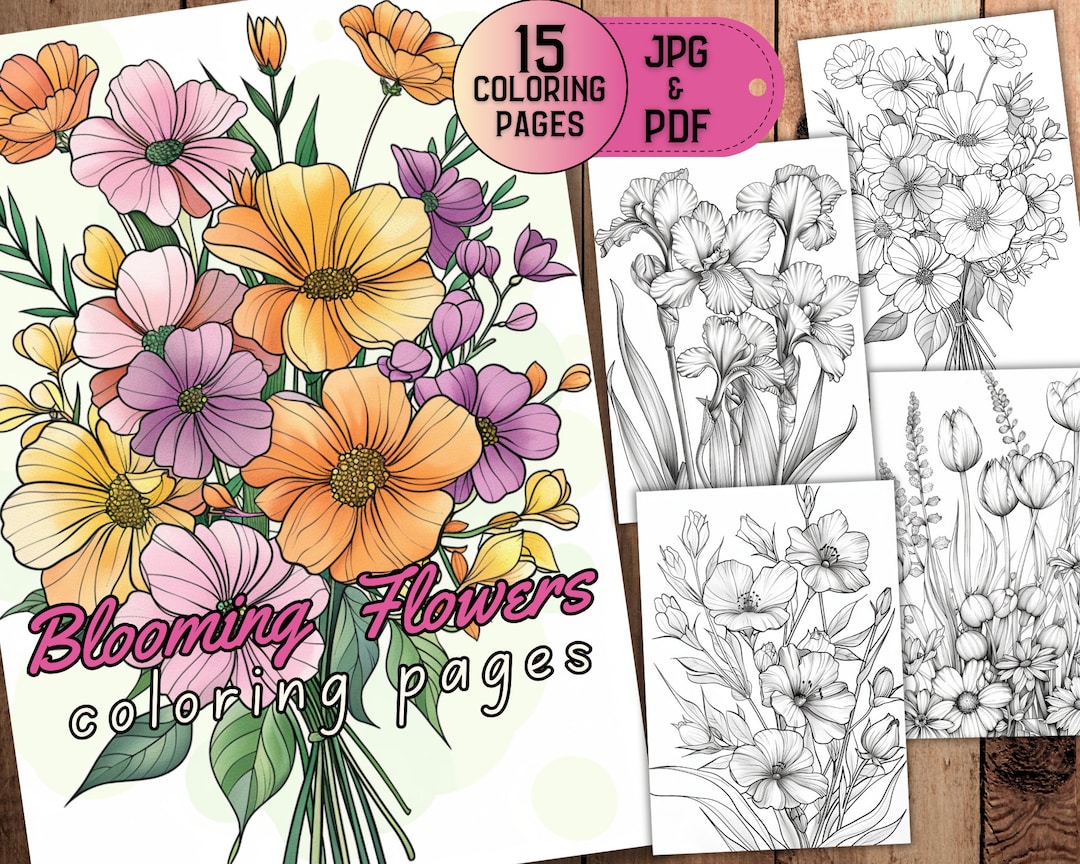 15 Beautiful Flowers Coloring Pages, Adult Coloring Book, Floral ...